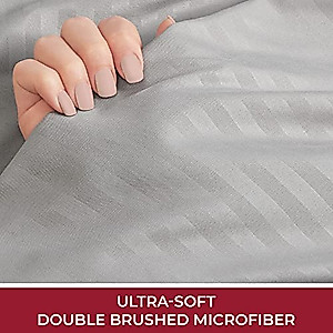 Mellanni Queen Sheet Set - Iconic Collection Bedding Sheets & Pillowcases - Soft, Cooling Bed Sheets - Deep Pocket up to 16" - Wrinkle, Fade, Stain Resistant - 4 PC (Queen, Striped Gray/Silver)