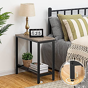 HOOBRO Side Tables, Set of 2 Narrow Nightstands, Industrial End Table with Flat or Slant Adjustable Mesh Shelf for Small Spaces, Stable Metal Frame and Easy Assembly, Greige and Black BG24BZ01