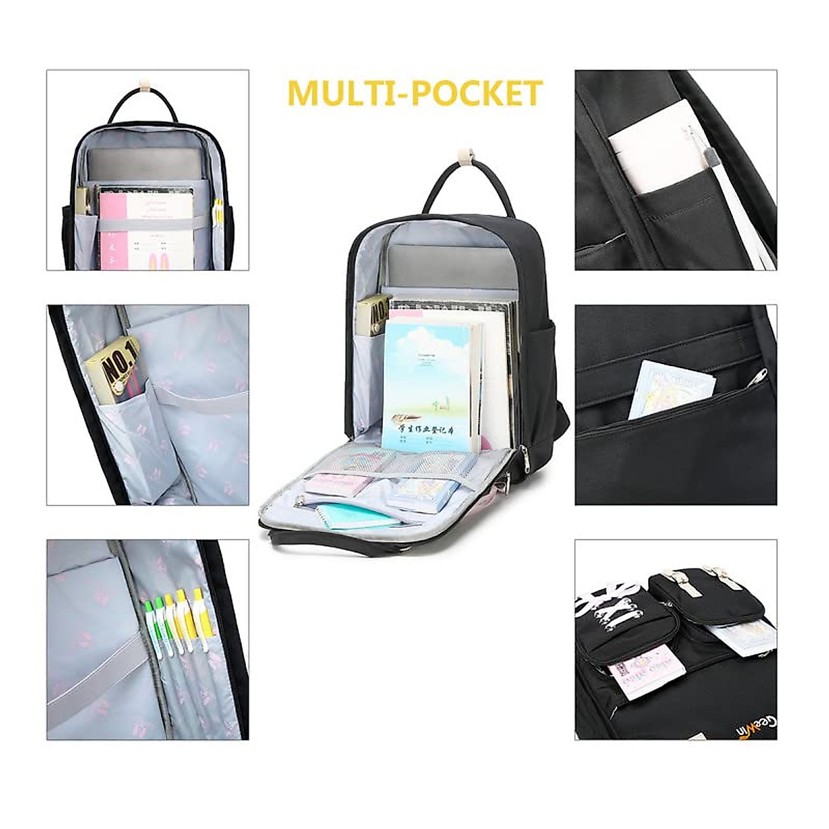 GeeWin Backpack for Girls, Waterproof Cute Kawaii Children Backpack for School, Kids Backpack Girls Backpacks Elementary Bookbags Middle School Bags Women Casual Travel Daypacks (Black)