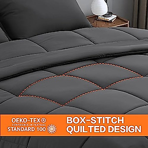 PATSBA Full Size Comforter Set -7 Pieces All Season Bed in a Bag - Ultra Soft Down Alternative Bedding Sets with Comforter, Flat Sheet, Fitted Sheet, 2 Pillowcases & 2 Pillow Shams (Dark Gray)