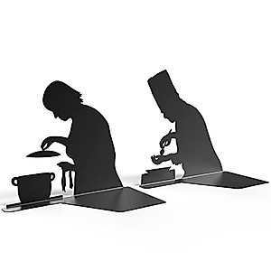 Unique Metal Decorative Bookends - Whimsical Hidden Book Ends for a Cool Book Holder Display - Cute Home Decor and Modern Gift Idea for Shelves Desk or Table (Cooking)