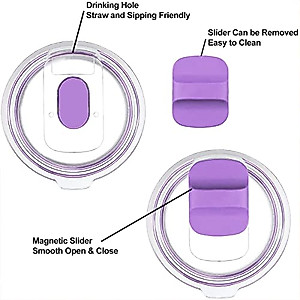 2pcs 30 ​oz Magnetic Tumbler Lid - Compatible with YETI Rambler, Ozark Trail, Old Style Rtic and More - Magnetic Slider Switch Spill Proof Tumbler Cover (2pcs purple /20 oz)