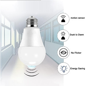 Motion Sensor Light Bulbs, 9W (60W Equivalent) A19 E26 5000K, Motion Detector Auto Activated Dusk to Dawn Security Bulbs, Outdoor/Indoor for Porch Garage Basement Hallway Closet (Daylight 2 Pack)