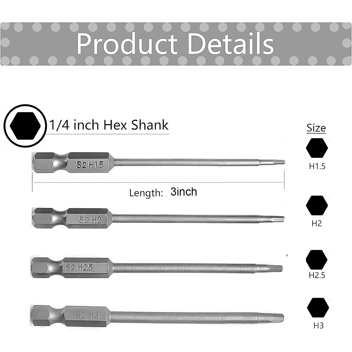 Hex Bit Set 4in1, SKZIRI Hex Head 1.5, 2.0 2.5 3.0mm Allen Wrench Drill Bit Set 1/4" Hex Shank 3inch Long Screwdrivers Bit for RC Repair Electric Screwgun/Power Drill RC Hobby Tool Kit