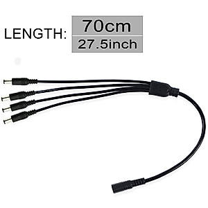 GINTOOYUN DC Splitter Cable 1 Female to 4 Male 5.5mm x 2.1mm, 12V DC Power Extension Cable Splitter Adapter for CCTV Security Camera, LED Strip Light, etc 0.7m (1 to 4 Way)