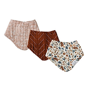 Mebie Baby Muslin Cotton Bib, Floral 3 Pack, Lightweight Baby Bib Set for Burp, Spit Up, Drool, Stylish Bandana Bibs Baby Accessories, Use All Day, for Boy or Girl, Great for Gift Registry for Baby