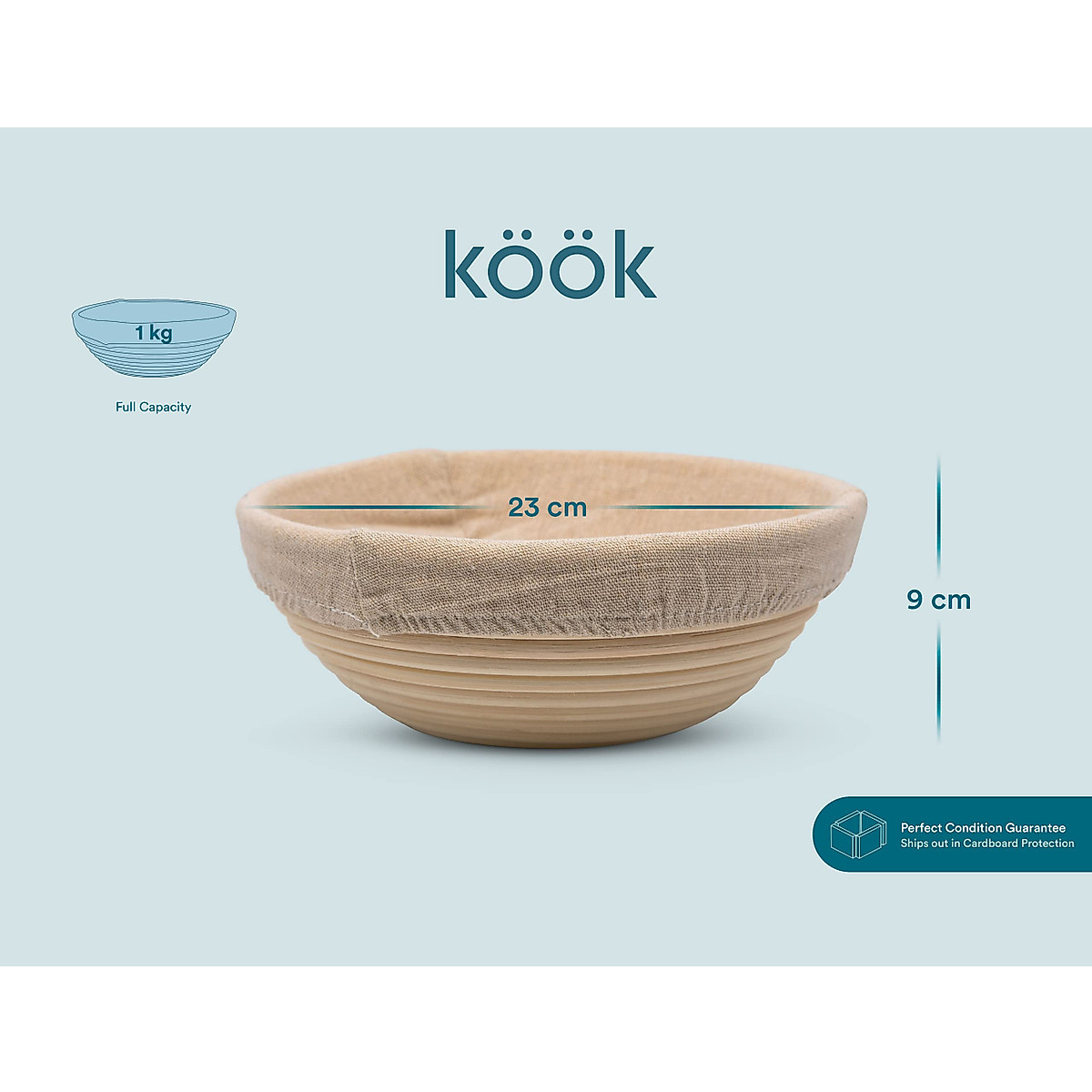 Proofing Set, by Kook, Sourdough Bread, 2 Rattan Banneton Baskets, 2 Basket Covers, Metal Scraper, Plastic Scraper, Scoring Lame, 5 Blades and Case, Round Shape