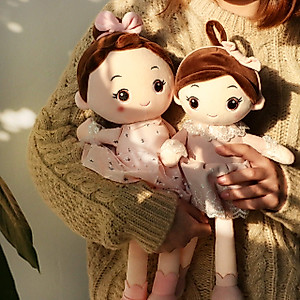 Hopearl Stuffed Doll for Girl Soft Plush Snuggle Play Toy Sleeping & Cuddle Buddy in Dress Birthday Festival Baby Doll, Pink, 18''