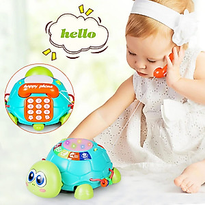 kramow Musical Turtle Toy, Early Educational Developmental Toys, Baby Learning Toy W/Lights & Sounds, Pretend Phone Call,Crawling Baby Toy