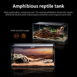 ERAARK Reptile Terrarium 4.5 Gallon Glass Reptile Tank 16"x7.8"x7" with Top Screen Ventilation,Hide Cave,Water Bowl for Bearded Dragon,Lizard,Spider,Hamster,Hermit Crab, Turtle Tortoise
