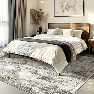 GENIMO Washable Area Rugs for Living Room Bedroom, 8x10 Modern Abstract Non Slip Rug, Low Pile Soft Contemporary Indoor Floor Carpet Cover for Dinning Room Kitchen, Slate