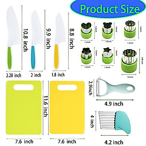 Yuanwovv 13Pcs Montessori Kitchen Tools for Toddlers，Safe Knives Cooking Set, Kids Knives for Real Cooking Toddler Knife Set，with Plastic Toddler Safe Knives Crinkle Cutter Kids Cutting Board.