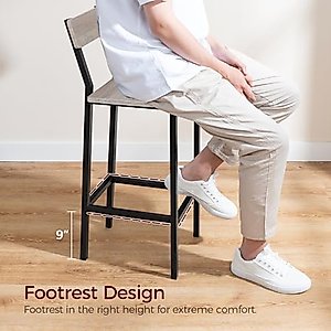 MAHANCRIS Bar Chairs, 25.6" Tall Counter Bar Stools, Set of 2 Bar Stools with Backrest, Kitchen Bar Stools with Footrest, for Dining Room, Bar, Easy Assembly, Greige BAHG03101