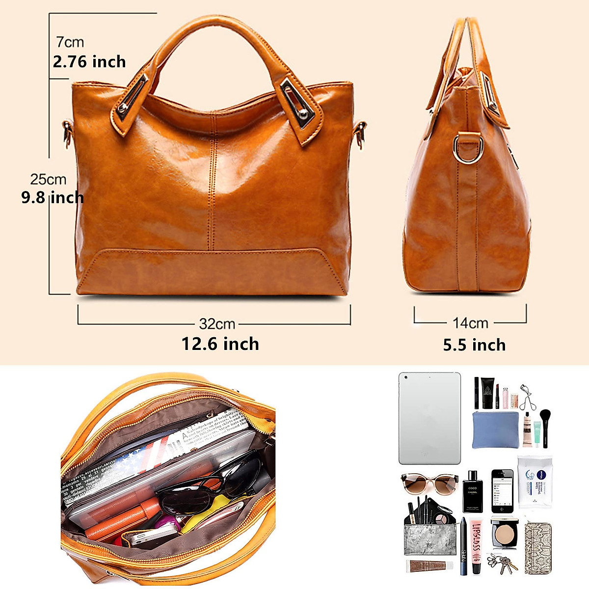 PHEVOS Fashion Handbags Tote Bag Hobo Purse Satchel Shoulder Bags Soft PU Leather for Women,Ladies