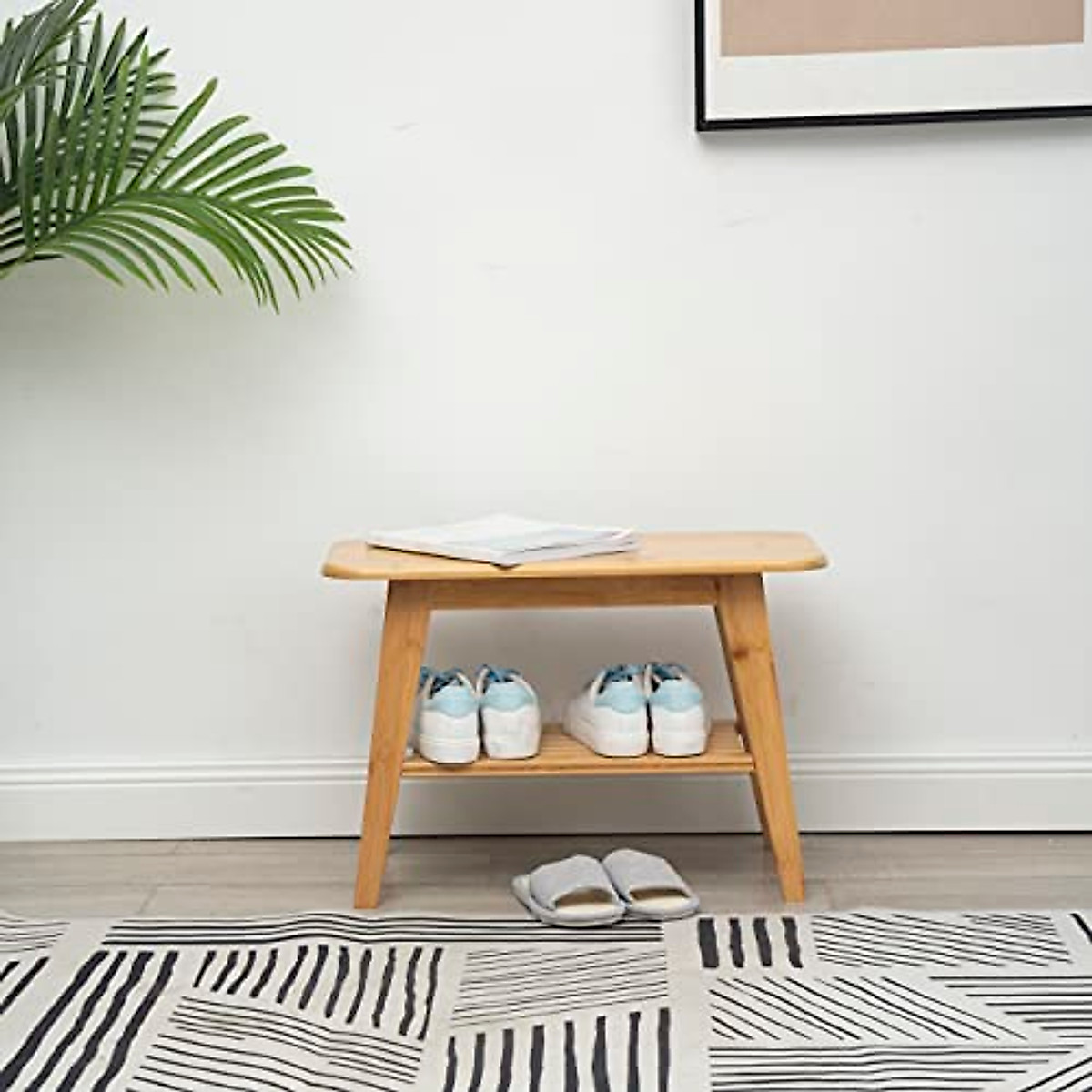 WILK Bamboo Shoe Rack for Entryway, Shoe & Entryway Bench, 2-Tier Shoe Cabinet