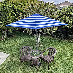 BELLRINO Replacement 9 ft 6 ribs ROYAL BLUE/WHITE STRIPE" STRONG & THICK" Umbrella Canopy (Canopy Only)