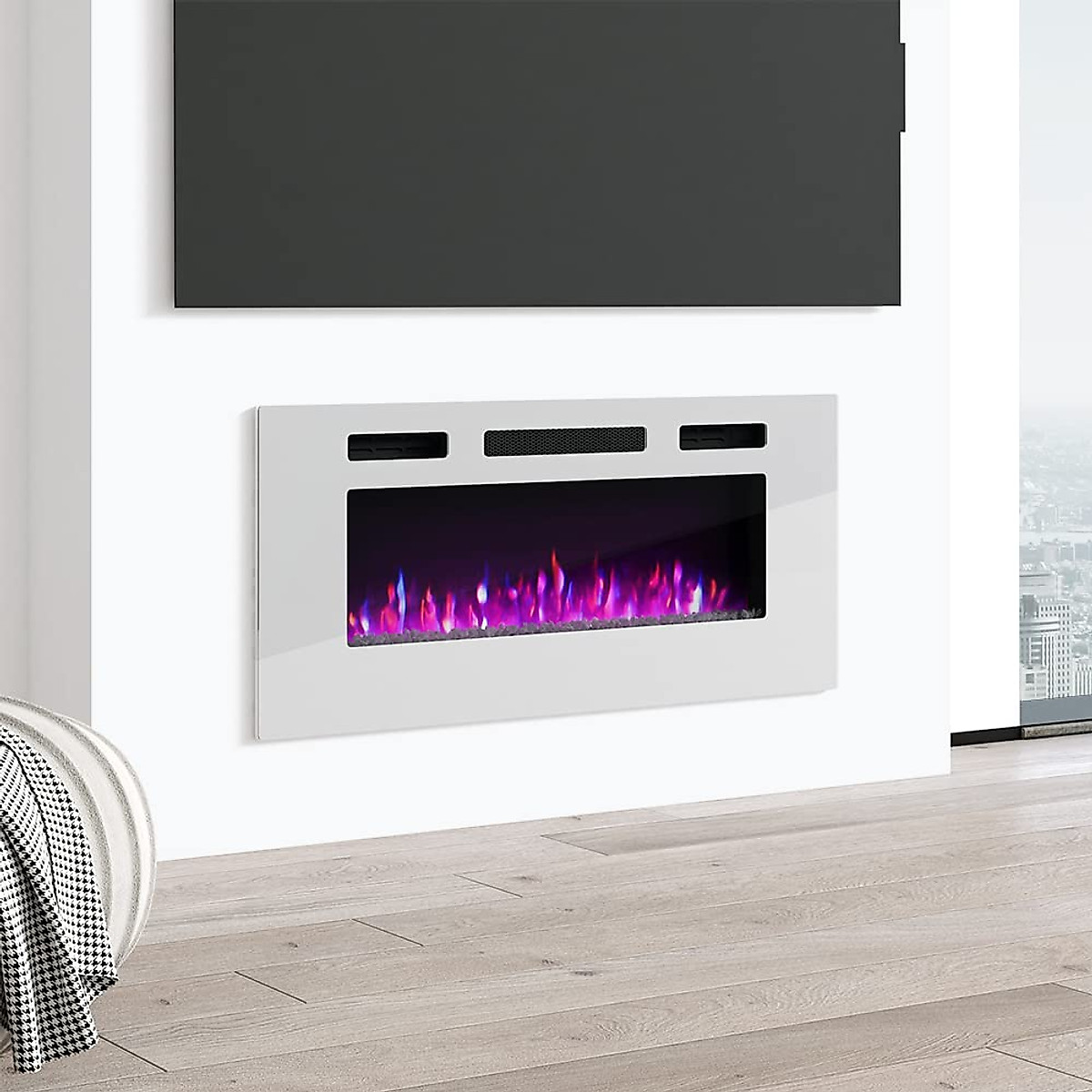 40" Electric Fireplace Recessed Wall Mounted Heater, 1500W/5100BTU (White)