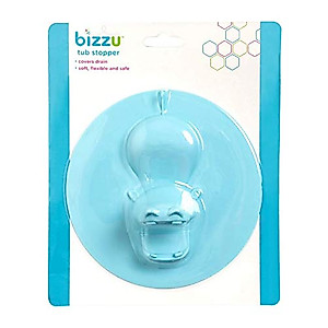 Bizzu Hippo Tub Stopper, Soft and Flexible Silicone Bathrub Drain Plus, Baby and Toddler Bathtime Accessory, Blue