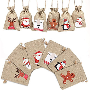 LOKIPA Christmas Jute Burlap Bags, Xmas Jute Linen Burlap Drawstring Gift Treat Candy Bag for Xmas Favors (24)…