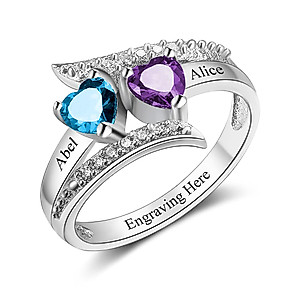 OPALSTOCK To Mom from Daughter Gifts Personalized Promise Rings for Her 2 Birthstones Name Rings for Couples Mothers Name Rings for New Mommy