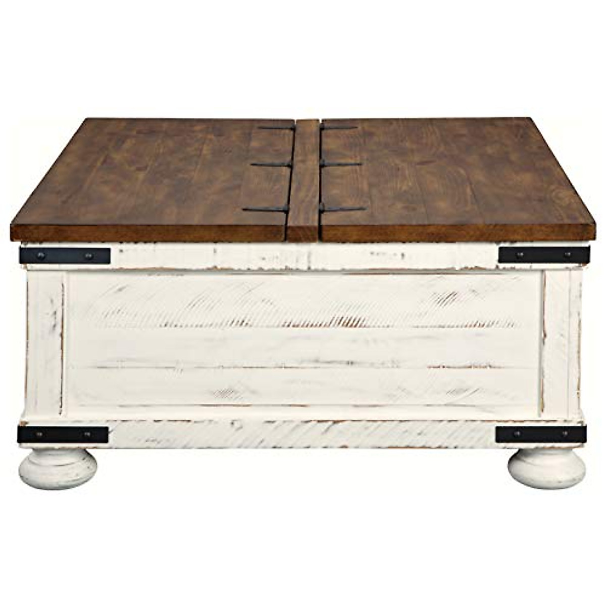 Signature Design by Ashley Wystfield Farmhouse Square Storage Coffee Table with Hinged Lift Top, Distressed White