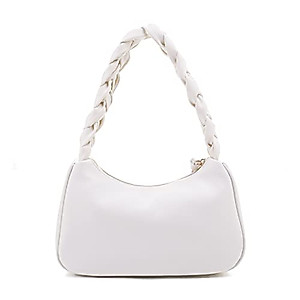 Emperia Braided Top Handle Shoulder Bag For Women, Trendy Designer Small Hobo Tote Handbag_White
