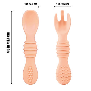 PandaEar 4 Pack Silicone Baby Spoons & Forks with 2 Pack Baby Cutlery Holder Bags, Baby Feeding Set Self Feeding Utensils & Reusable Portable Flatware Box Tableware Organizer Storage Case