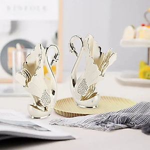 Coffee Spoon Holder Coffee Dessert Spoon Set Alloy Swan Base Holder Spoon Organizer with 6pcs, Modern Style Ice Cream Spoons Teaspoons Coffee Dessert Flatware(Spoon)