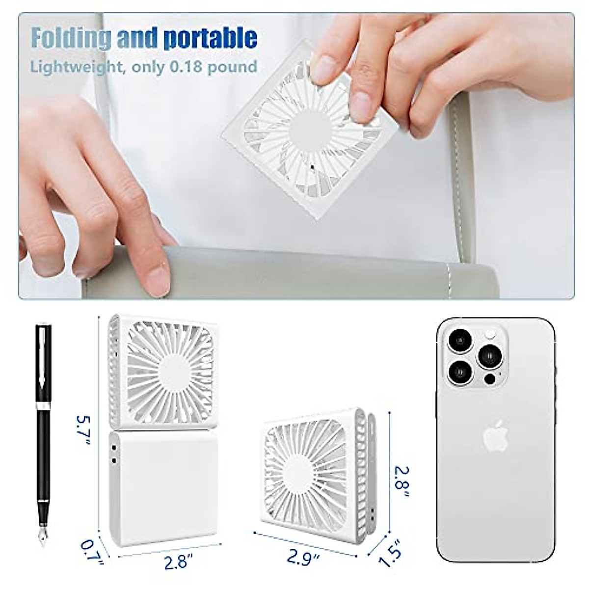 Weijz Portable Handheld Fan,Portable Mini Fan, Foldable Small Fan, Mini Handheld Fan, Mini Fan Handheld, Portable Travel Fan Women(white)