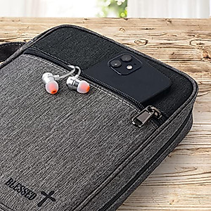 Bible Cover Case with Scripture Book Case Church Bag with 3 Cross Bookmarks Protective with Handle, Zipper and Pockets for Men 10“x7.5”x2.5" Fits Standard Size Bible 9.6"x7.5"x2.5", Black