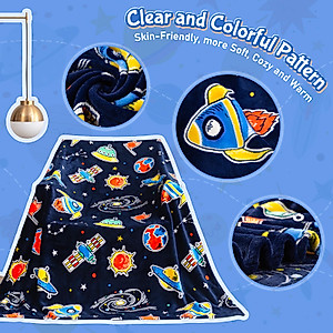 Glow in The Dark Galaxy Space Blanket Gifts for Boys Girls, Star Planet and Solar System Decor for Adult Kids, Birthday Christmas Valentines Day Spaceship Toys Gift for Age 3 4 5 6 7 8 9 10 Year Old