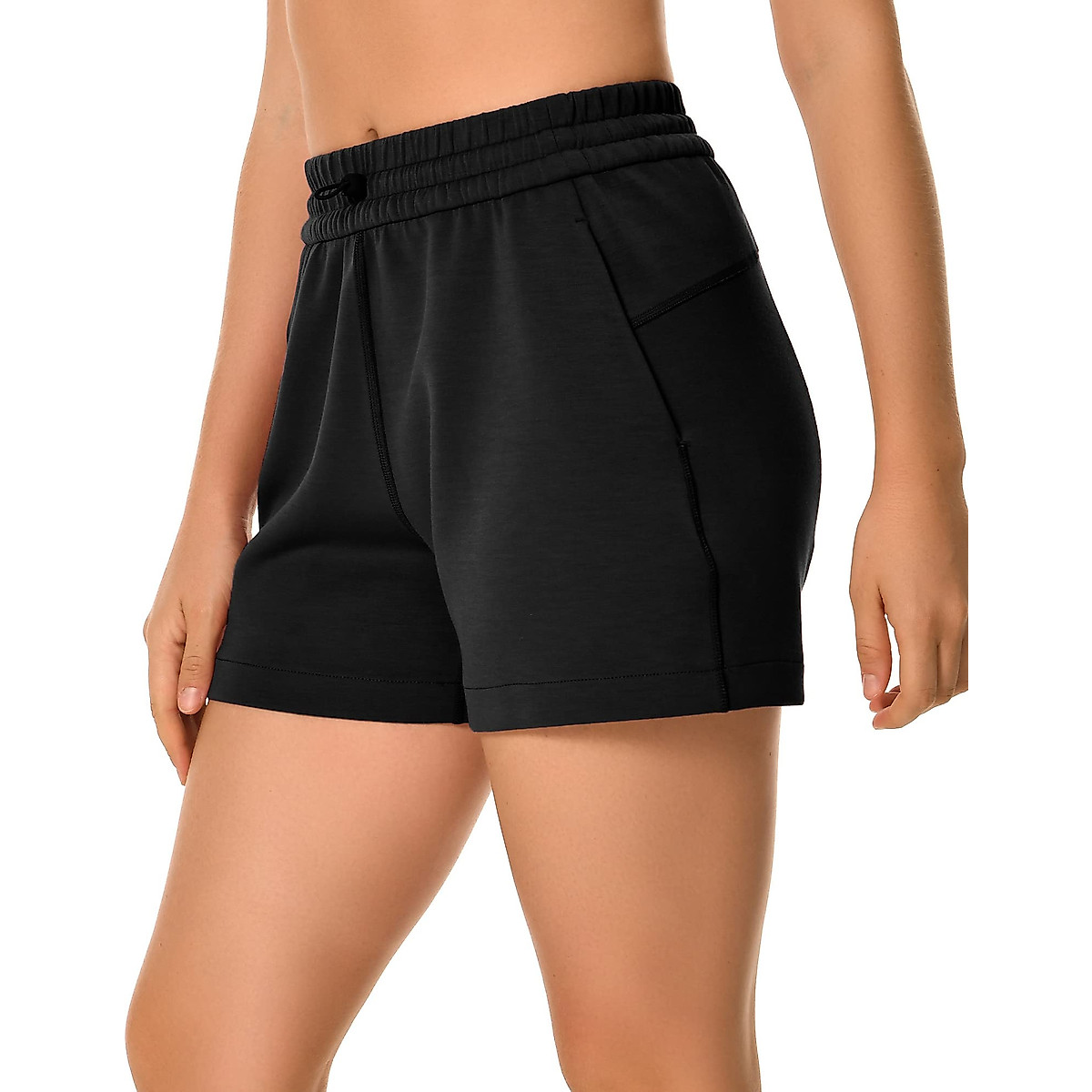 Colorfulkoala Women's High Waisted Ultra Soft Athletic Jersey Shorts Casual Summer Lounge Pants with Pockets (L, Black)
