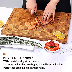 MC69W 20 Pieces German Stainless Steel Knives Block Set with Built-in Sharpener + MCW12 Bamboo Cutting Board(Large, 17"x12"x1")