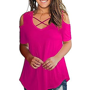 SMALNNIE Barbie Outfit for Women Hot Pink Womens Summer Tops 2023 Cold Shoulder M