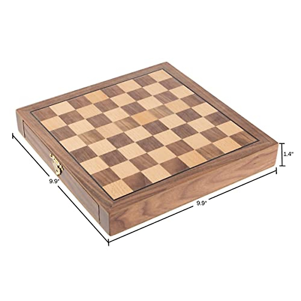 Hey! Play! Classic Strategy Chess Board Game Set - Inlaid Wood Magnetic Chess Board with Storage Drawer for Hand-Carved Staunton Chessmen by Trademark Games,Brown,1.375x9.875x9.875