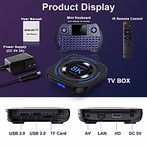 Android TV Box 12.0 4GB RAM 32GB ROM Support 8K 6K Dual-WiFi 2.4G 5.8G Android Box H618 Chipset with HDR10 BT5.0 USB 2.0 3D Ethernet with Mini Backlit Keyboard
