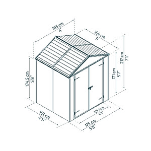 Palram - Canopia Rubicon Storage Shed, 6'x10' DIY Backyard Shed, Gray Polycarbonate Panels and Aluminum Frame, Sheds & Outdoor Storage for Lawn Mower, Bike, Garden Tools, Outdoor Storage Box Shed