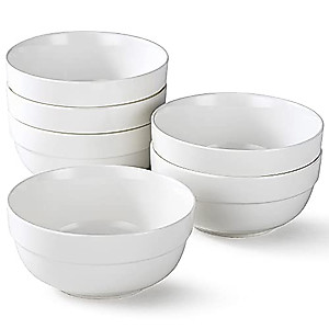 HAPPY KIT 6" Ceramic Soup Bowls, Cereal Bowls Set of 6, 24OZ White Bowls for Kitchen, Serving Bowls for Cereal Soup Rice Pasta Salad Oatmeal, Thick-edge Non-slip Design