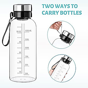 RNCKUUE 64 OZ Glass Water Bottle - Large Resuable Borosilicate Wide Mouth Glass Drinking Bottles With Time Mark, Sleeve, BPA Free