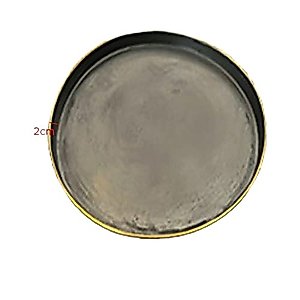 VEMMIO Breakfast Tray Metal Plate with Handles Handcrafted Round Wrought Vintage Storage Bread Dessert Trays Home Wedding Party Decor (Color : 17.8cm)
