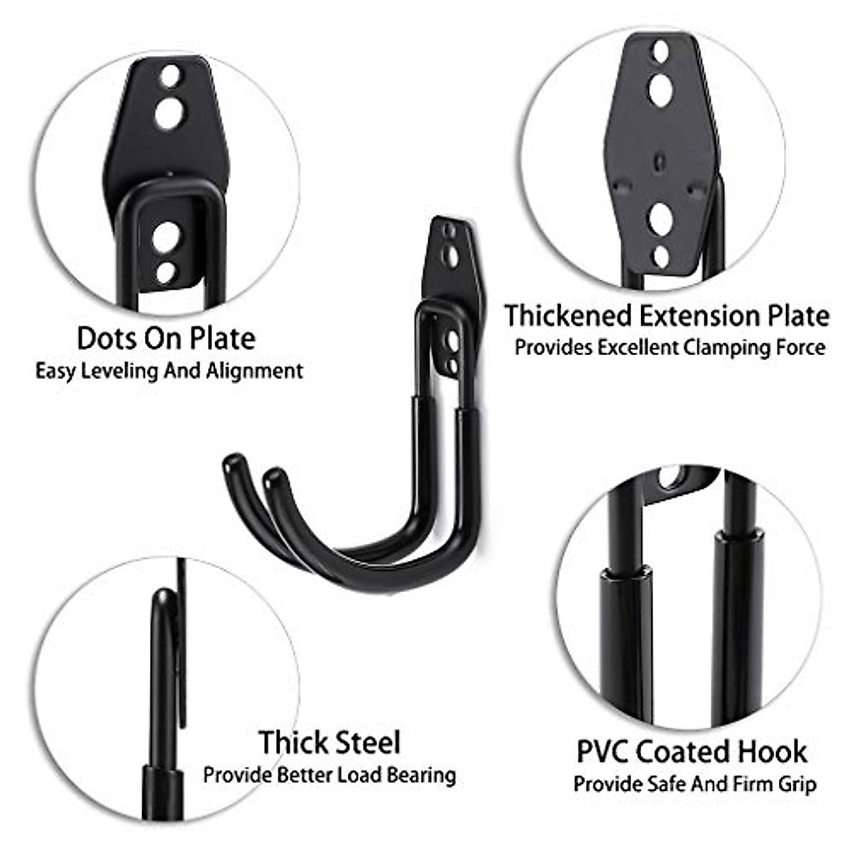 JUXYES Pack of 2 Wall Mounted Garden Hose Holder, Heavy Duty Water Hose Storage Organizer Pipe Reel Holder Hanger, Car Hose and Cord Hanger Bracket Bracing with Screws and Expansion Bolt (Black)