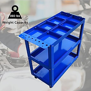 3-Tier Rolling Tool Cart, 330 LBS Capacity Heavy Duty Service Cart with Handle & Lockable Wheels, Rolling Trolley Storage Organizer with Adjustable Dividers, for Warehouse Garage