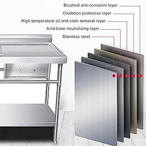 sdneNest Stainless Steel Kitchen Single Bowl Utility Sink with Hot & Cold Water Faucet - Left Slot Stainless Steel Outdoor Laundry Sink with Drawer.120x50x80cm