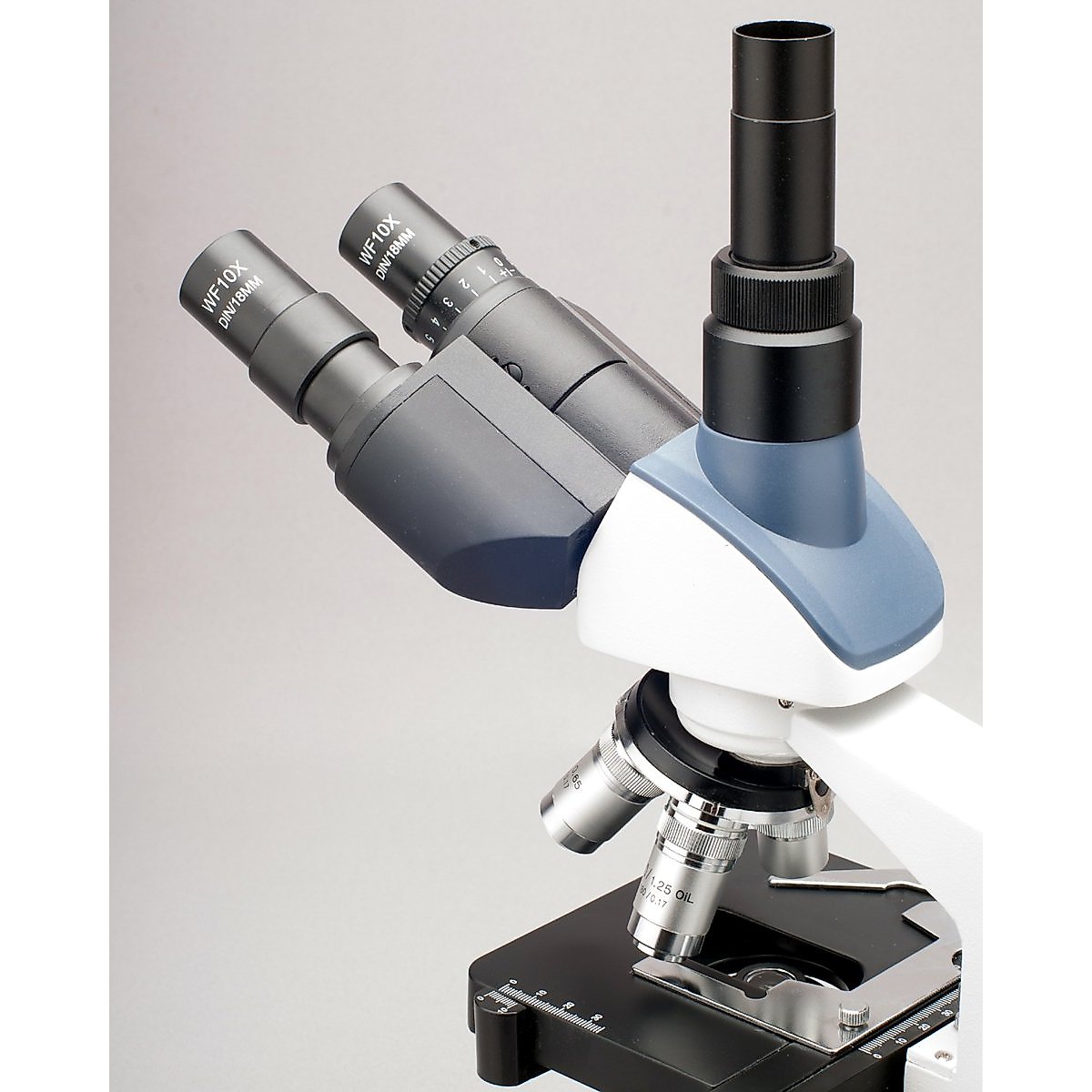 AmScope T120B-M Digital Professional Siedentopf Trinocular Compound Microscope, 40X-2000X Magnification, WF10x and WF20x Eyepieces, Brightfield, LED Illumination, Abbe Condenser with Iris Diaphragm, Double-Layer Mechanical Stage, 100-240VAC, Includes 1.3M