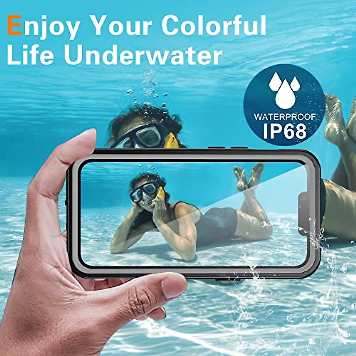 GOLDJU for iPhone 14 Case, [IP68 Waterproof] Case [Dustproof] with [Built-in Screen Protector], [10FT Military Fully Body Shockproof] Phone Case for iPhone 14 6.1 inch (2022), Black/Clear