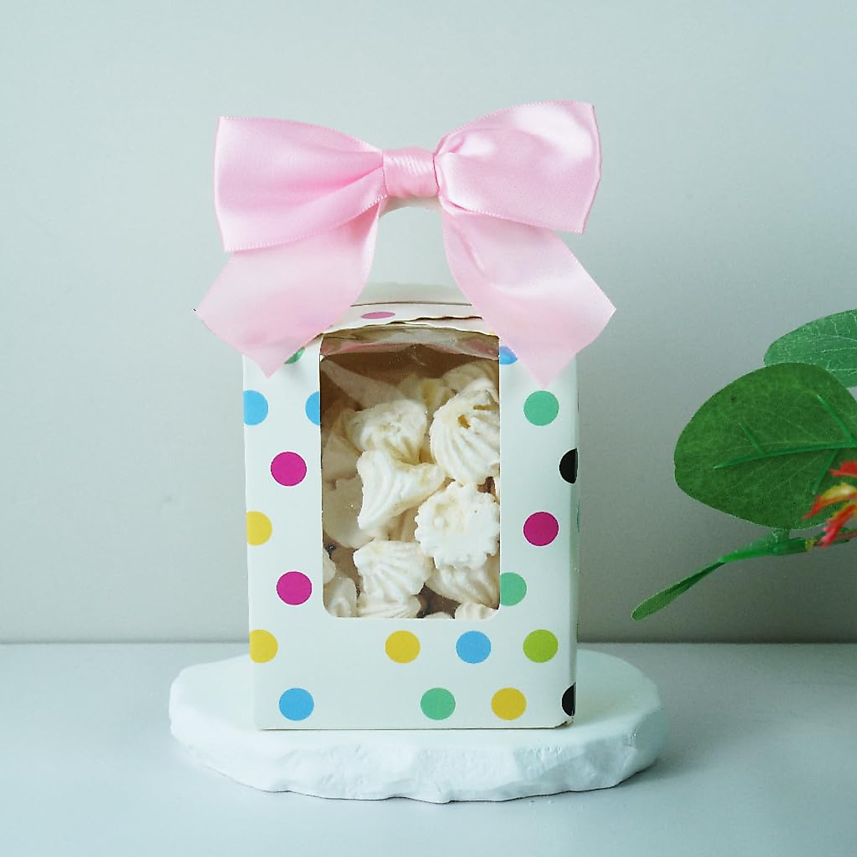 RainbowPana 50 Pack 4.5" Twist Tie Bows, Luxury Baby Pink Satin Ribbon Pretied Bows, Premade Craft Decoration for Package