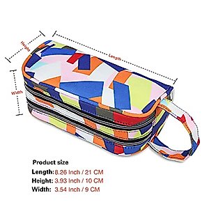 JEMIA Dual Compartments Collection 2 Independent Zipper Chambers with Mesh Pockets and Handle Strap Pencil Case (Geometric, Polyester)