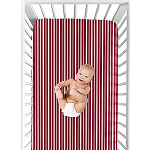 Vintage Aviator Fitted Crib Sheet for Baby and Toddler Bedding Sets by Sweet Jojo Designs - Red Stripe Print