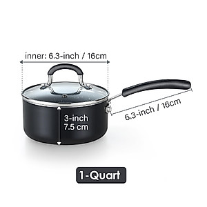 Cook N Home 1-Quart Nonstick Saucepan with Lid, Professional Granite Sauce Pan Non Stick Small Pots for Cooking with Stay-Cool Silicone Handle, Heavy Gauge Aluminum Induction Cookware, Marble