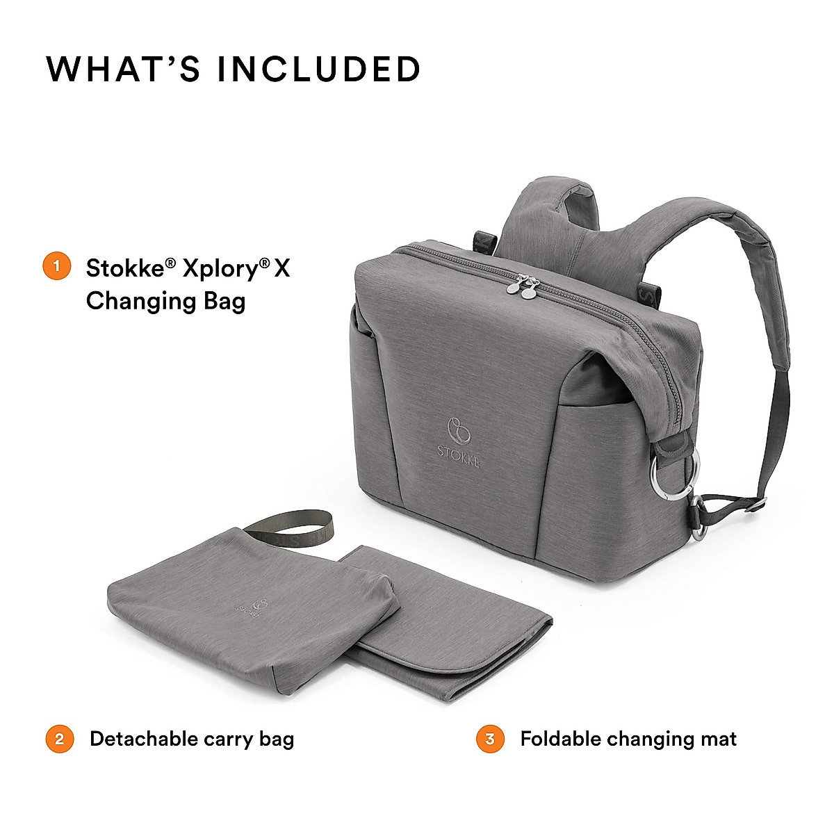 Stokke Xplory X Changing Bag, Modern Grey - Doubles As Shoulder Bag or Backpack - Includes Foldable Changing Mat - UPF 50+, Water Repellent, Easy to Clean